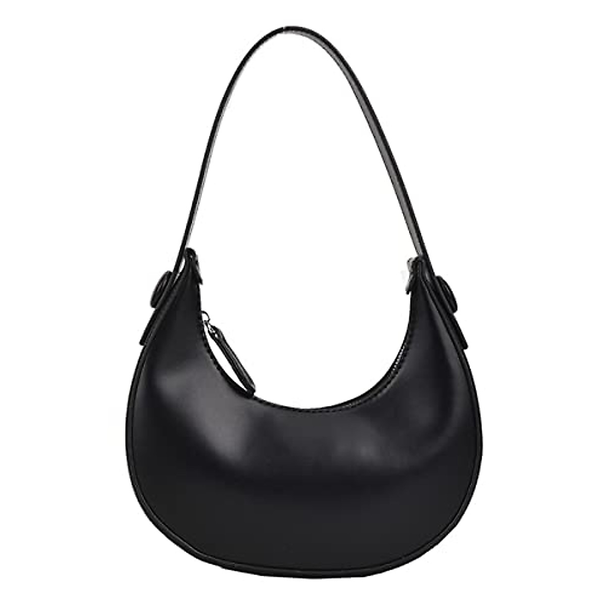 HANDAFA PU Leather Moon Bag Half Moon Hobo Bag Crescent Saddle Shoulder Purse For Women(Black)