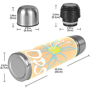 Stainless Steel Leather Vacuum Insulated Mug Flower Thermos Water Bottle for Hot and Cold Drinks Kids Adults 16 Oz