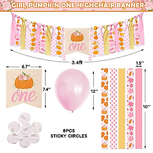 Little Pumpkin First Birthday Decorations Fall High Chair Banner with Glitter Pumpkin Cake Topper One Crown Hat and Balloons for Baby Girls Cake Smash Photo Prop Backdrop Supplies
