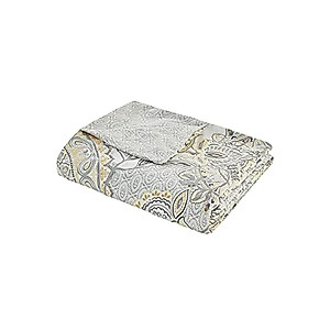 Madison Park Isla Reversible Cotton Duvet Set - Casual Medallion Floral to Damask Print Reverse, All Season Comforter Cover Bedding Set with Matching Shams, Yellow Full/Queen(90"x90") 3 Piece