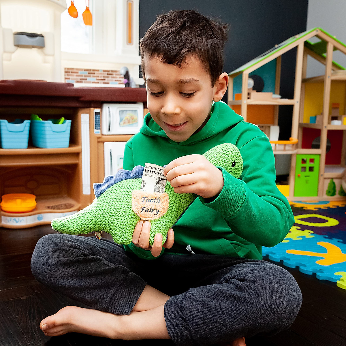 Maison Chic Plush Tooth Fairy Pillow for Little Boys and Girls About to Loose a Tooth (Dinosaur, Danny)