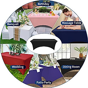 PureFit Spandex White Table Covers 6ft Fitted Table Clothes for 6 Foot Rectangle Tables, Elastic Massage Table Cover, Stretch Wrinkle Free Tablecloth for Party, Wedding, Banquet, Vendor Stand, 2 Pack