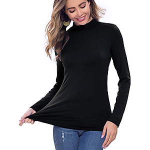 VOBCTY Women Long Sleeve Turtleneck Casual Base Layer Slim Fitted Mock Neck T-Shirts Black Medium