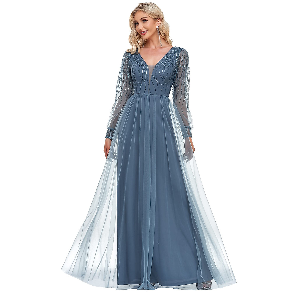 Ever-Pretty Women's Sparkle A-line Maxi Prom Gown Wedding Guest Dress Dark Blue US20