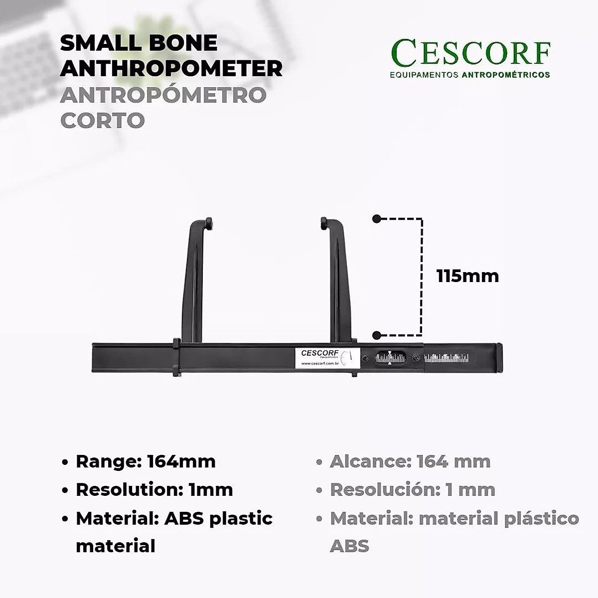 Cescorf Innovare Small Bone Anthropometer Caliper Plastic 164mm to Measure Diameter Width of Elbow, Knee, Foot, Wrist, Biestiolide, Bimaleolar, Forearm, Thighbone, Humerus, Femur