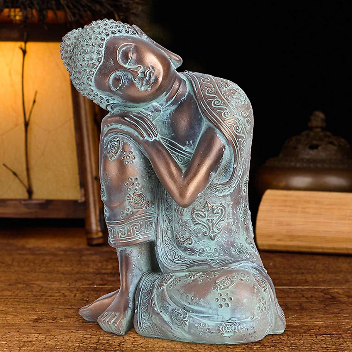Haytijoe Resin Bronze Sleeping Buddha Statue Crafts Southeast Asia Style Antique Buddha Sculpture Decor for Home Office, 9.1" Tall(Sleeping Buddha)