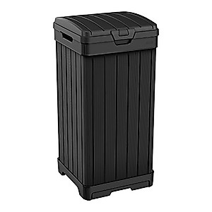 Keter Baltimore 38 Gallon Trash Can with Lid and Drip Tray for Easy Cleaning-Perfect for Patios, Kitchens, and Outdoor Entertaining, 38 Gallons, Black