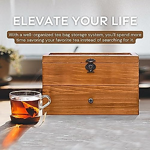 WELLAND Tea Box for Tea Bags Organizer, Tea Storage Chest with Clear Acrylic Window, 2-layer 14 Compartments Large Tea Organizer, Gift Idea