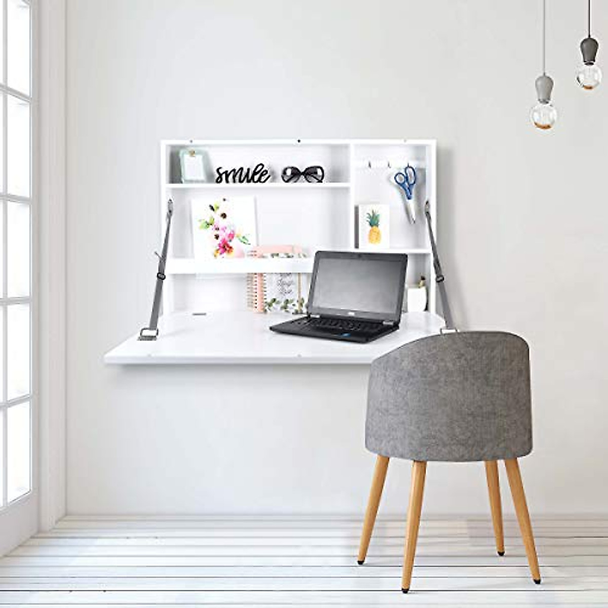 Prinz Work from Home Fold Down Wall-Mounted White 36' X 24' Murphy Desk with Chalkboard, 36' X 24' X 5'