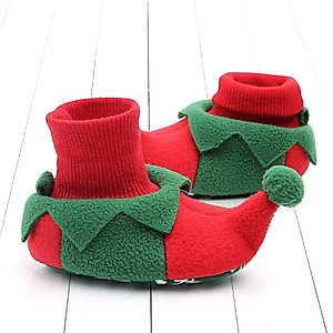 Taotenish Newborn Infant Shoes Newborn Plush Warm Snow Boots Santa Claus Shoes - Green and Red, 13CM