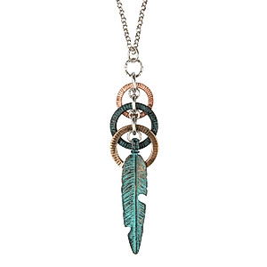 SPUNKYsoul Feather Circle Long Necklace for Women Collection (3 Toned Patina Copper)