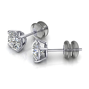 Web Gems 14k Solid Gold Simulated Diamond Cubic Zirconia Stud Earrings – White Gold with Mushroom Back Silicone Sliders - Premium Quality - Brilliant Fashion Jewelry - 8mm