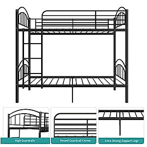 Lumelay Twin Over Twin Bunk Bed, Convertible Metal Bed Frame, Easy Assembly, Full-Length Guardrail, Space-Saving (Black)