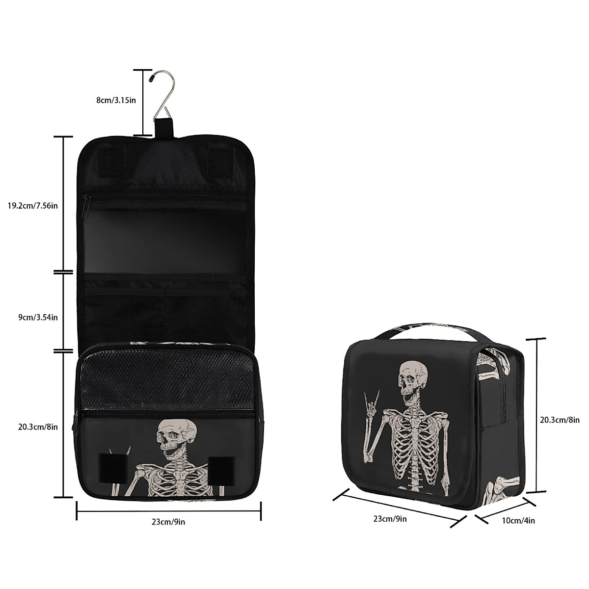 AUUXVA Hanging Toiletry Bag for Women, Halloween Skeleton Makeup Bag, Day of the Dead Cosmetic Bag, Travel Essentials for Women Men