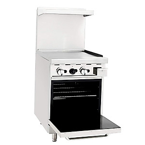 Atosa AGR Commercial Gas Range, 24" Gas Range, Griddle Top, (1) 20" Standard Oven, Propane Gas (AGR-24G-LP)