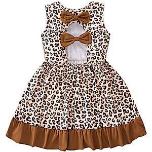Popshion Girls Leopard Dress for Toddler Girls Sleeveless Leopard Print Dresses Bowknot Back Easter Dresses for Girls Sundress Outfit 18-24 Months