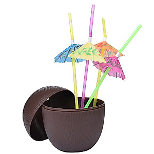 Haundry 18 Coconut Pineapple Cups with 18 Straws, 18 Cocktail Drink Picks, Hawaiian Luau Tiki and Beach Theme Party Decorations for Kids and Adults