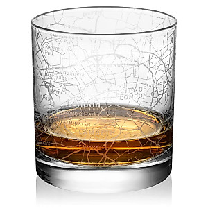 Rocks Whiskey Old Fashioned 11oz Glass Urban City Map London UK United Kingdom