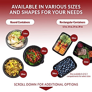 Reli. Meal Prep Containers, 16 oz. | 50 Pack | 1 Compartment Food Container w/Lids | Microwavable Food Storage Containers/To Go | Black Reusable Bento Box/Lunch Box Containers for Food/Meal Prep