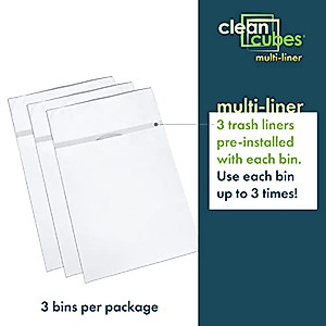 Clean Cubes (Multi-Liner 30 Gallon Trash Cans & Recycle Bins for Sanitary Garbage Disposal. Disposable Containers for Parties, Events, Recycling, and More. 3 Pack (White)