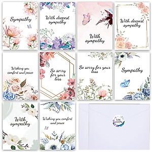 ZOIIWA 150 Pieces Bulk Sympathy Card with Envelopes Flower Sympathy Thank You Cards With Greetings Inside Floral Funeral Thank You Cards Bereavement Cards Condolences Cards