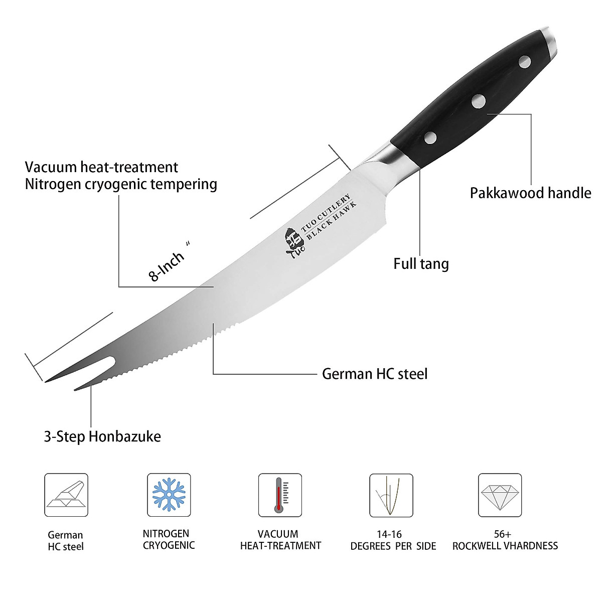 TUO Chef Knife - 6 inch Professional Kitchen Knife - Japanese Gyuto Knife - G10 Full Tang Handle - BLACK HAWK S Series with Gift Box
