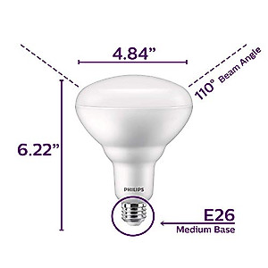 Philips LED Flicker-Free BR40 Light Bulb, Dimmable Warm Glow Effect, EyeComfort Technology, 2175 Lumen, 2200-2700K, 20W=150W, E26 Base, Title 20 Certified, 4-Pack