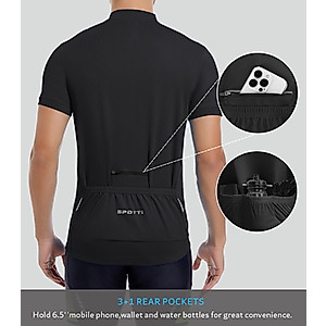 Spotti Men's Cycling Bike Jersey Short Sleeve with 3 Rear Pockets- Moisture Wicking, Breathable, Quick Dry Biking Shirt Black