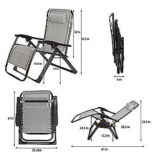 Artist hand 350LBS Capacity Zero Gravity Heavy Duty Outdoor Folding Lounge Chairs w/Snack Tray,Lawn Patio Reclining Chairs-XL Size (Extra-Wide Seats) Grey