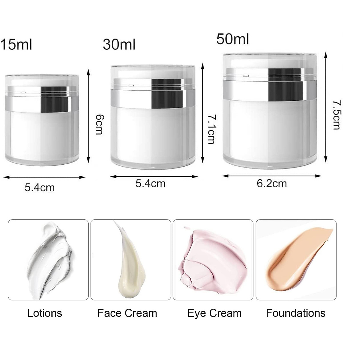Minsily 4 Pack Airless Pump Jars, 1.7 oz Airless Pump Bottles Cream Jar Vacuum Cosmetics Pump Bottle Dispenser Travel Container Empty Airless Cosmetic Container for Skincare Cream Lotions Moisturizer