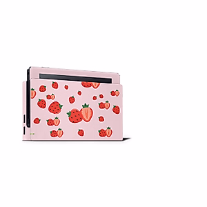 Tacky Design Strawberries Skin Compatible with Nintendo Switch Skin Wrap Cover, Kawaii Pink Strawberry Skin for Nintendo Switch Stickers, Premium Vinyl 3M Full Wrap Decal.