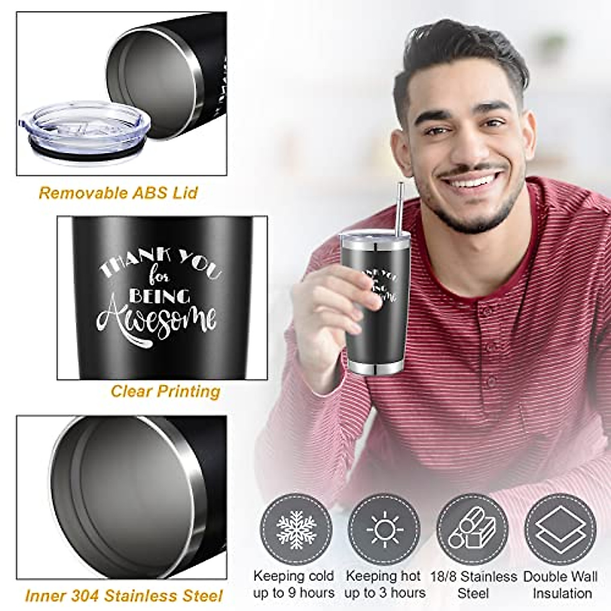 Yinkin 9 Pcs Father's Day Gifts for Dad Included 20 oz Tumbler with Straw 9 in 1 Multitool Pen 11 in 1 Survival Card Tool Magnetic Wristband Magnetic Grabber Gift Box for Men