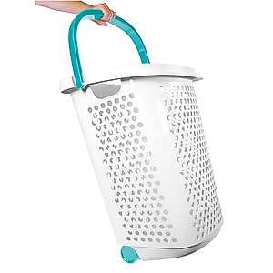 Nsngxus 2 Bushel Rolling Plastic Laundry Hamper with Pop-up Handle, White