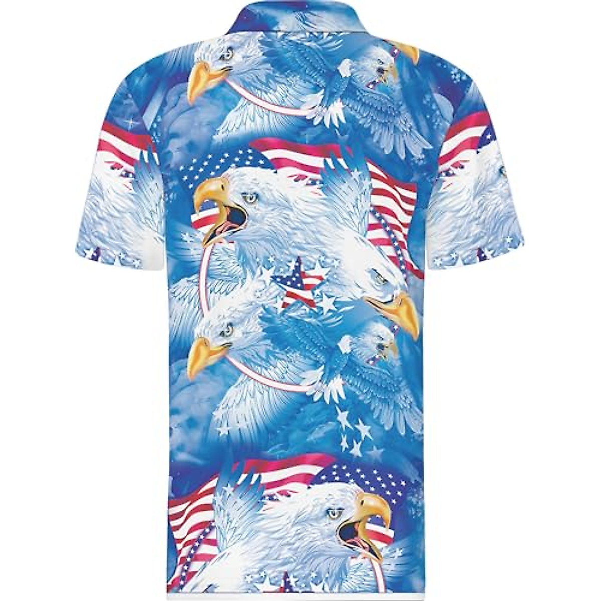 PAGYMO Golf Shirts for Men Hawaiian Funny Crazy Print Mens Polo Shirt Eagle Flag Shirt, X-Large, Aop-polo-69379