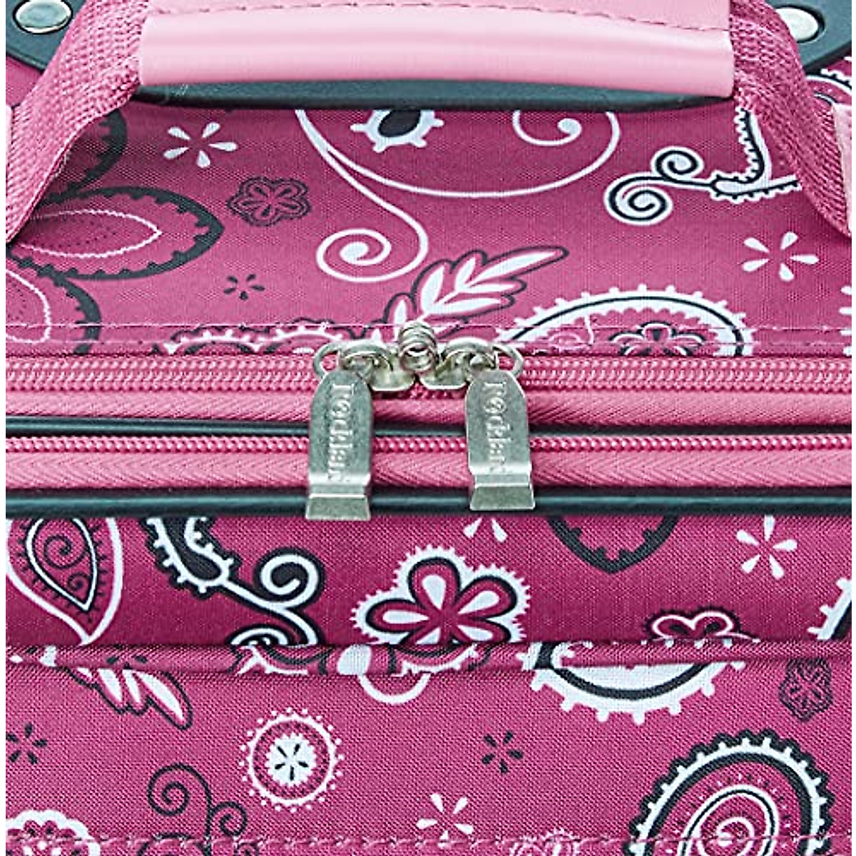 Rockland Fashion Softside Upright Luggage Set, Expandable, Wheel, Telescopic Handle, Pink Bandana, 2-Piece (14/19)