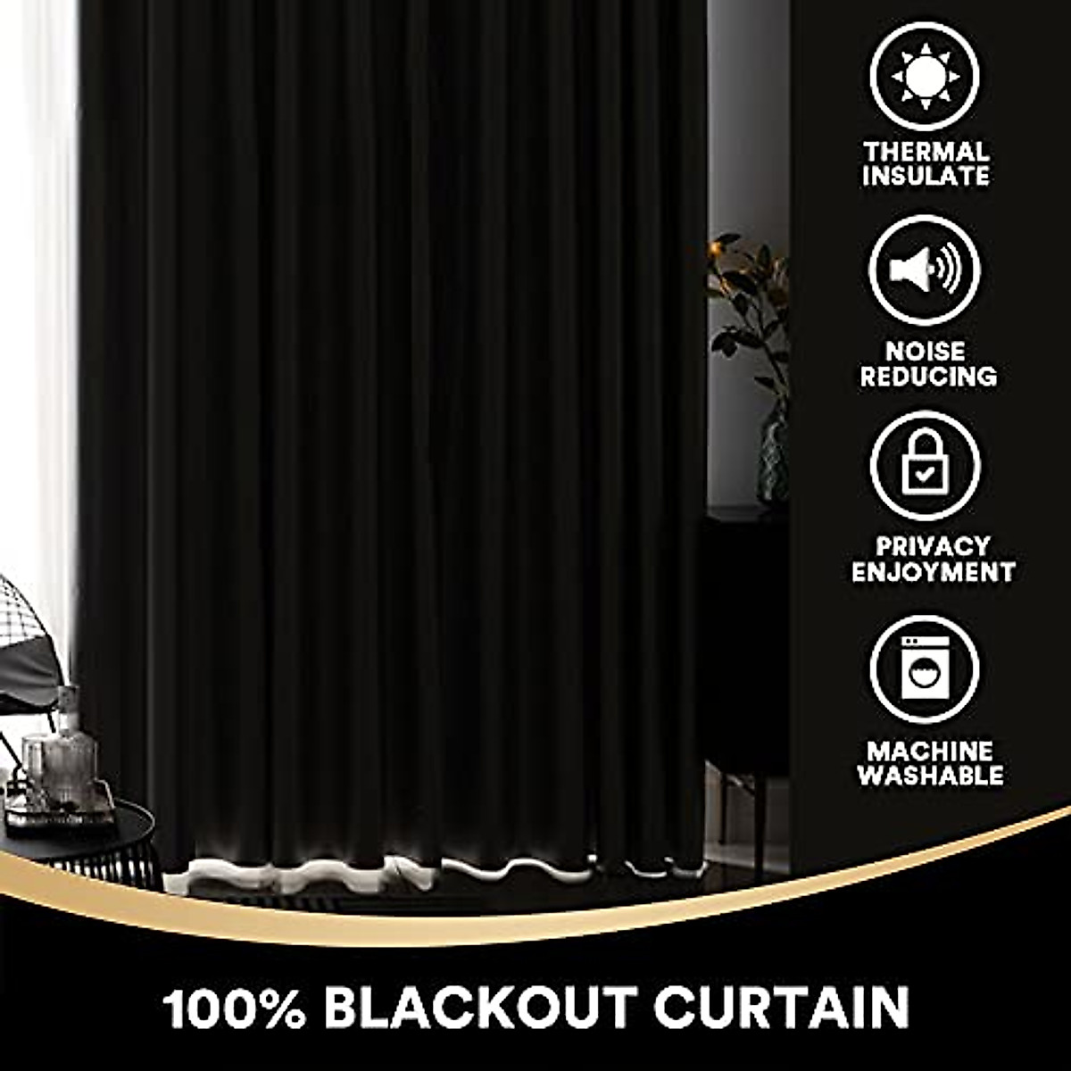 100% Blackout Curtains with Black Liner Backing Thermal Insulated Curtains for Living Room Noise Reducing Drapes for Patio Sliding Glass Door Durable Grommet Curtains 2 Panels (52x84 inch, Grey)