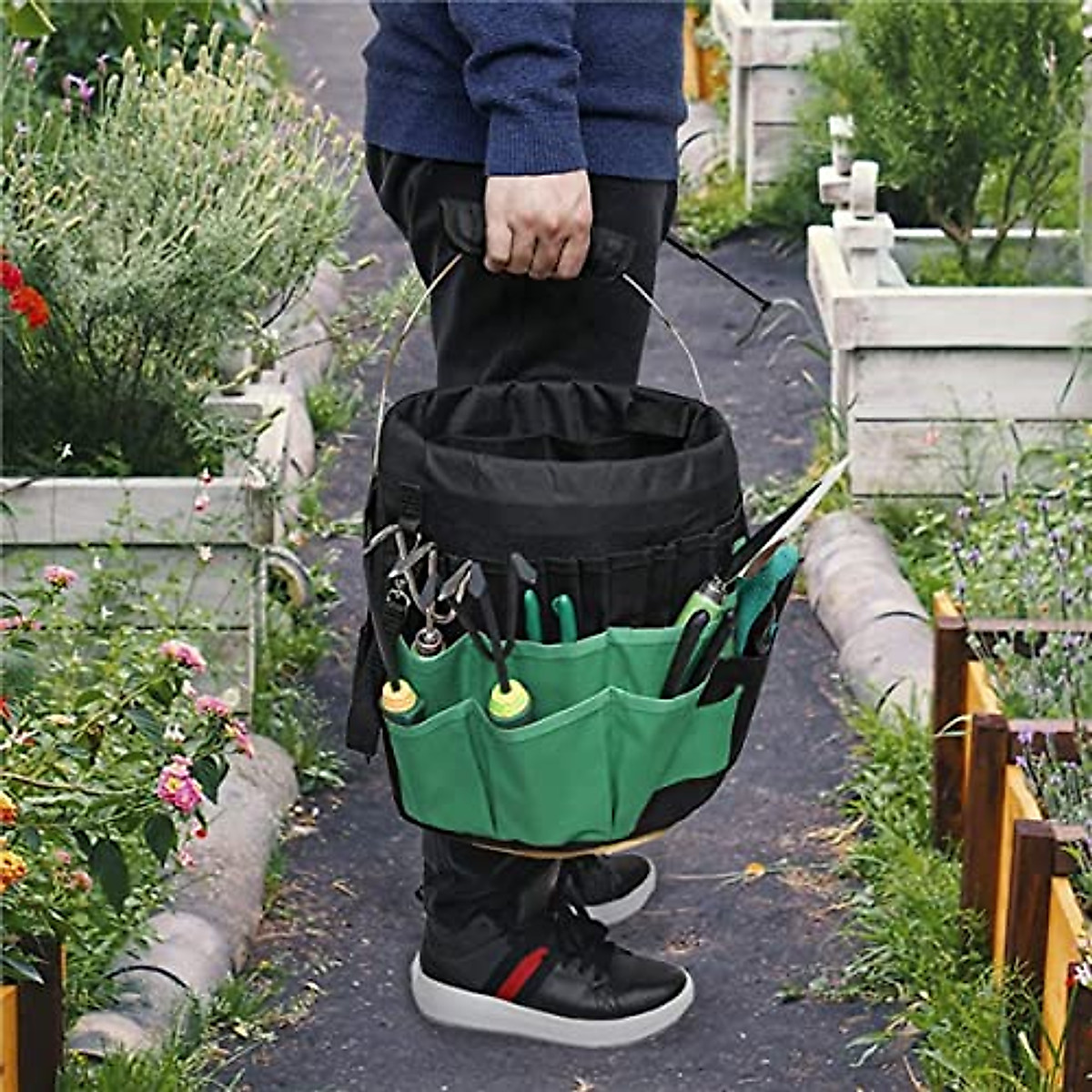 XHSP Gardening Tools Bucket Bag with 42 Pockets-Outdoor Multifunctional Better Sturdy Oxford/Canvas for Women Men