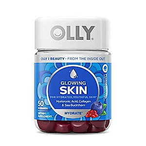 OLLY Glowing Skin Gummy, 25 Day Supply (50 Count), Plump Berry, Hyaluronic Acid, Collagen, Sea Buckthorn, Chewable Supplement (Packaging May Vary)