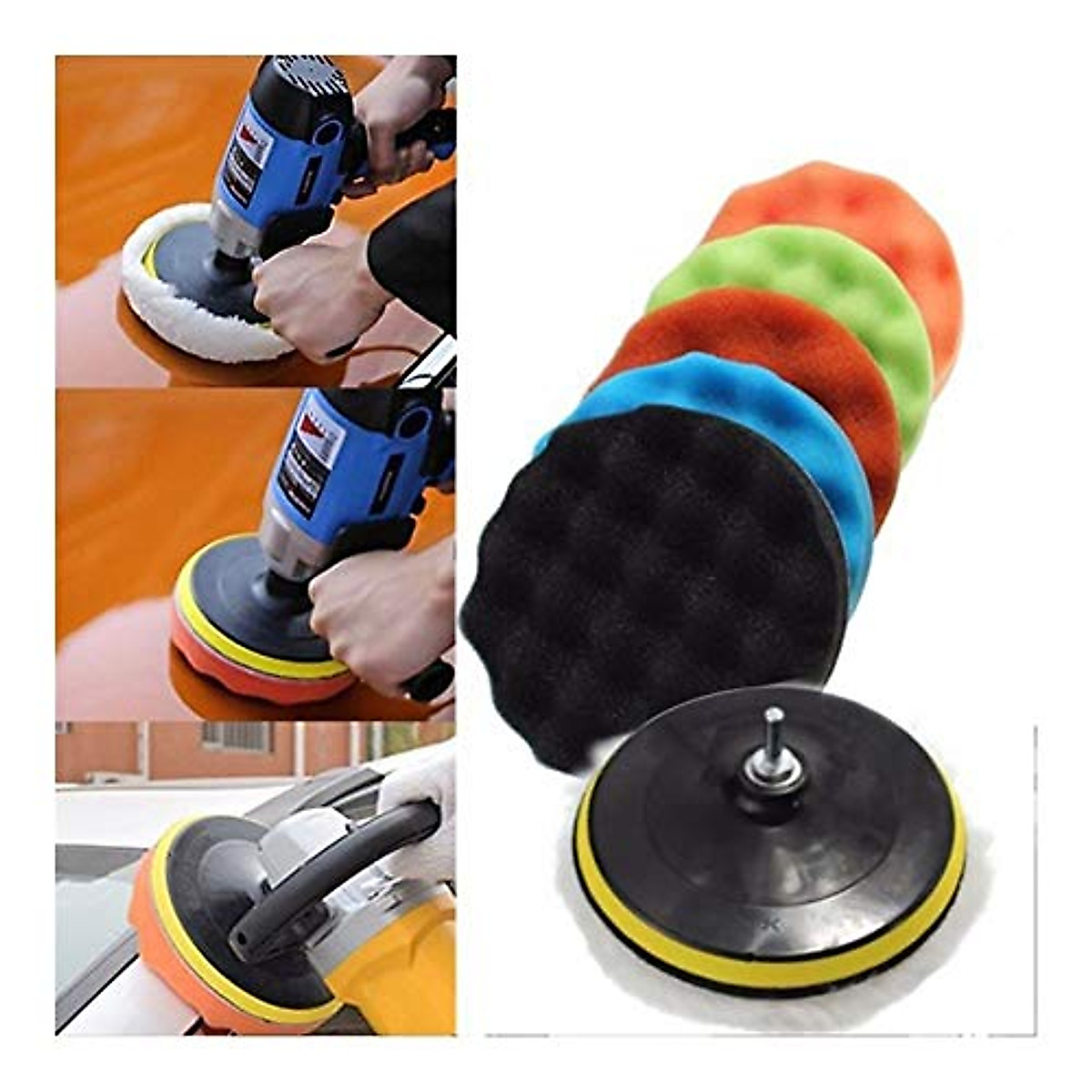 Jinchao-polishing Pads, 8pcs/Set Sponge Polishing Waxing Buffing Pads Kit, 3" 4" 5" 6" 7" for Car Polisher Buffer Drill Adapter Wheel Brush,Polishing (Color : 7INCH)