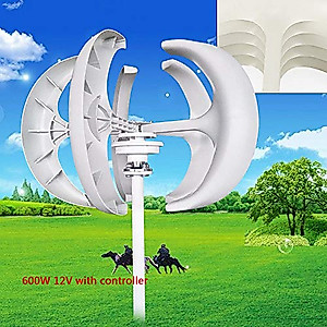 RANZHIX Modern Economy Turbine Wind Generator 5 Blades Vertical Wind Power Turbine Generator White Lantern Style with Charge Controller 600W 24V