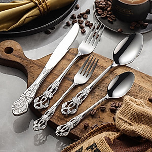 Silverware Set Service for 4, 20-Piece Premium Stainless Steel Flatware Set Includes Fork Spoon Knife, Gorgeous Cutlery Set, Anti-Rust Kitchen Utensils Set, Silver, Poylim