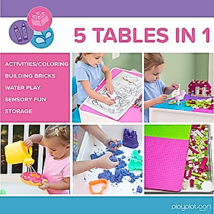 Play Platoon 5 in 1 Kids Sensory Activity Table and Chair Set- Toddler Table and Chairs with Water Table, Building Block Table, Craft & Sensory Table for Toddlers with 2 Chairs & 25 XL Blocks