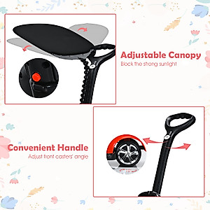 Costzon Push Cars for Toddlers, 3 in 1 Bentley Stroller Sliding Walking Car w/Canopy, Handle, Safety Bar, Cup Holder, Music, Underneath Storage, Foot-to-Floor Ride On Toy for Boys & Girls, Red