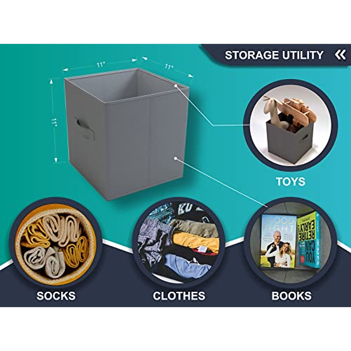 OKIBIG 11x11x11 Storage Cube Bins Set of 3 Foldable with Handles Grey