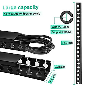Updated Cable Raceway Kit - 77 (5x15.4) Inch Open Slot Wire Covers for Cords, Under Desk Cable Management System to Hide Under Desk/Tv/Computer/Net/Power Cords, (Pack 5)