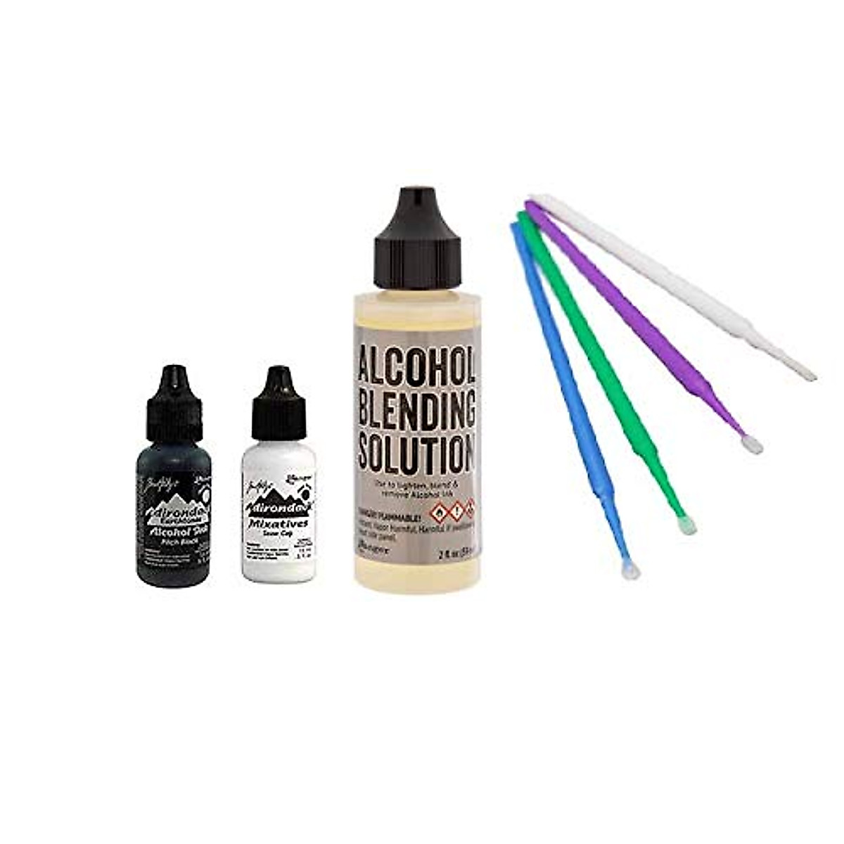 Tim Holtz Bundle - Snow Cap & Pitch Black Mixatives - Alcohol Blending Solution - Purple Turtle Detail Sticks