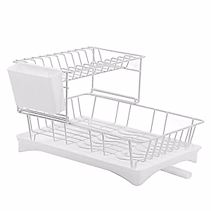 2 Tier Dish Drying Rack Dish Rack for Kitchen Counter Multifunctional Dish Drainer with Utensil Holder for Dishes, Knives, Spoons, and Forks Organizer Shelf