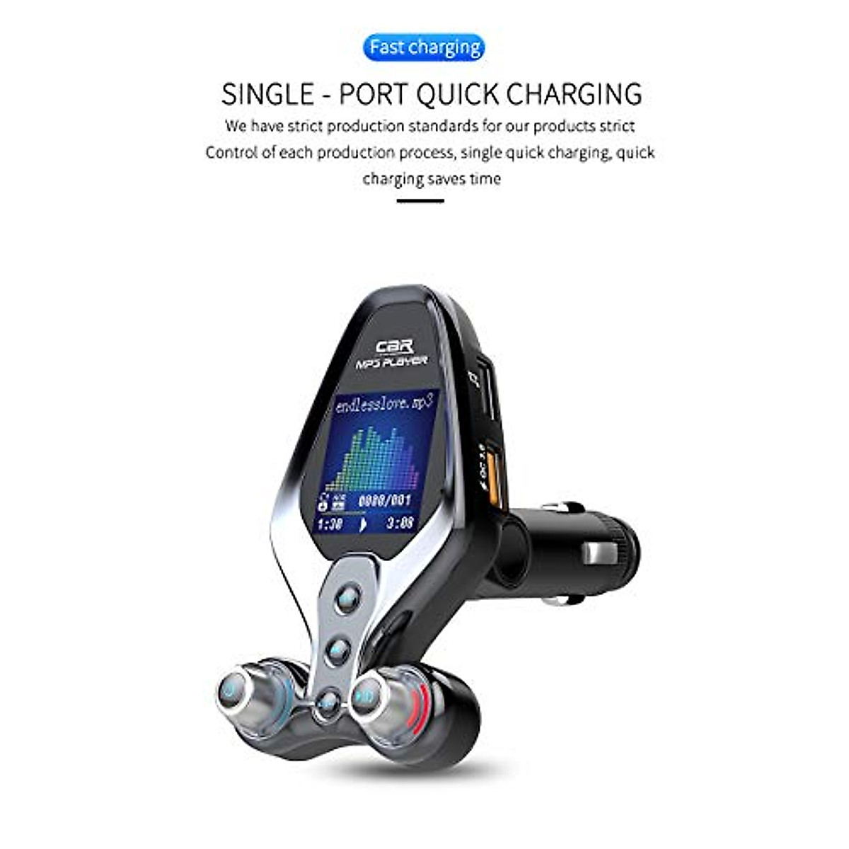 Bluetooth 5.0 FM Transmitter for Car, QC3.0 & TFT Colorful Display Wireless Bluetooth FM Radio Adapter Four Music Player Mode/Car Kit，Hands-Free Calls Support TF Card/U Disc Aux Input/Output