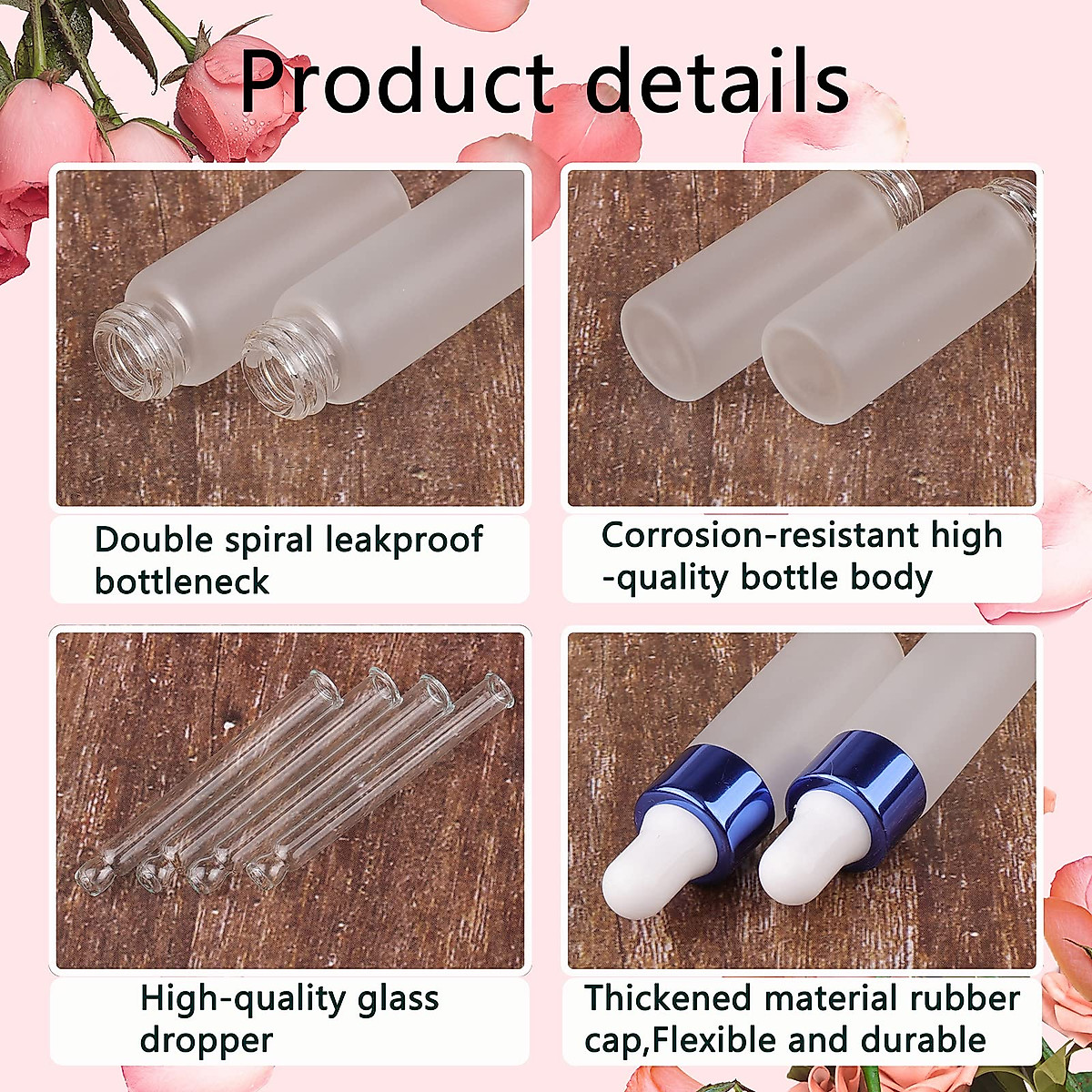 Kesell 50 Pack Dropper Bottles 5ml Frosted Glass Sample Bottles Refillable Essential Oil Dropper Bottle Perfume Cosmetic Liquid Sample Bottle with 3 Funnels, Blue Cap