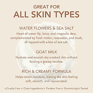 Dionis Goat Milk Hydrating Skincare Scented Cream, Rich & Creamy Daily Moisturizing Water Flowers & Sea Salt Spice Body Lotion For Dry Skin, Made in the USA, Cruelty-Free & Paraben-Free, 8.5 oz Bottle